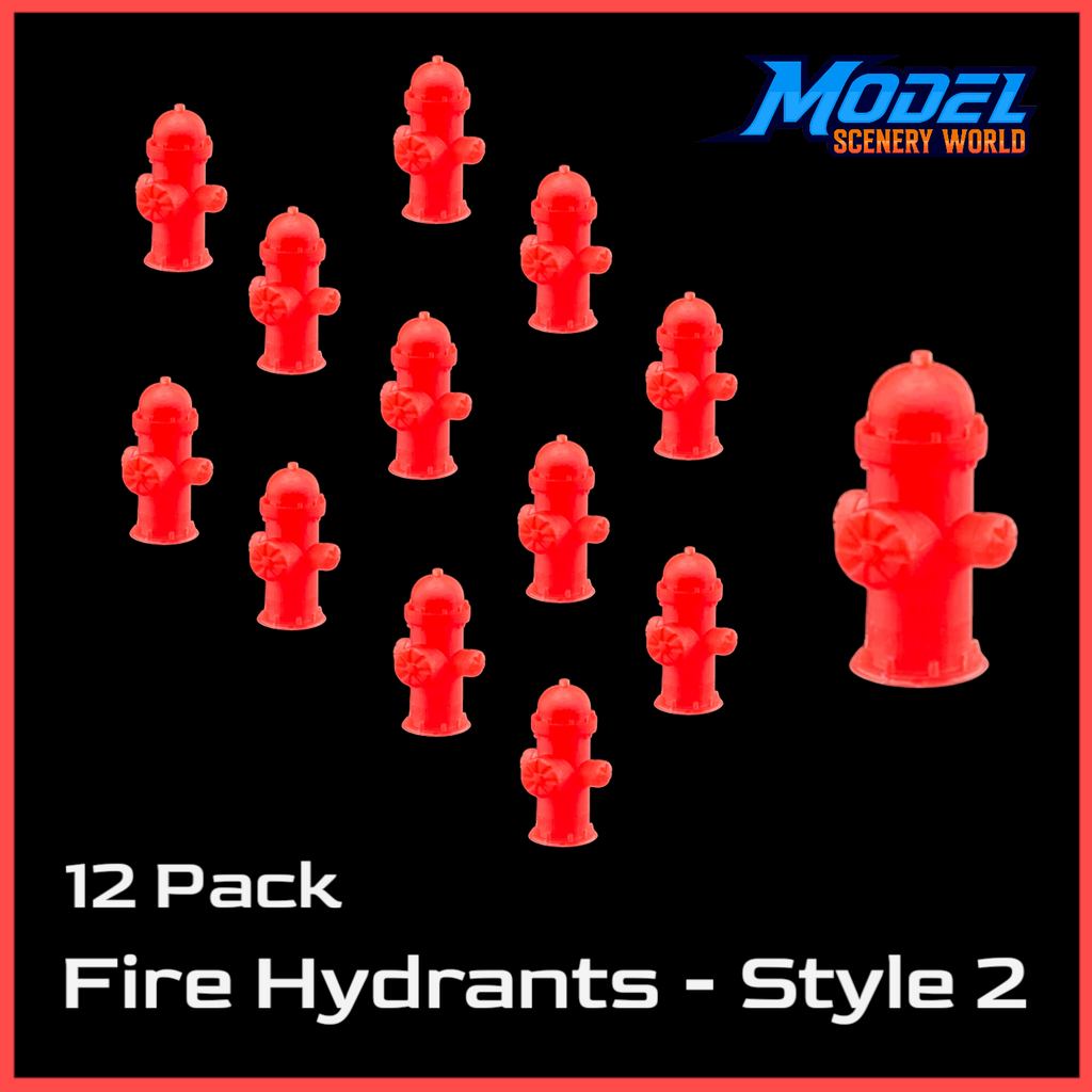 Fire Hydrants - Style 2 (12pk) - HO Scale - Red | Model Scenery World