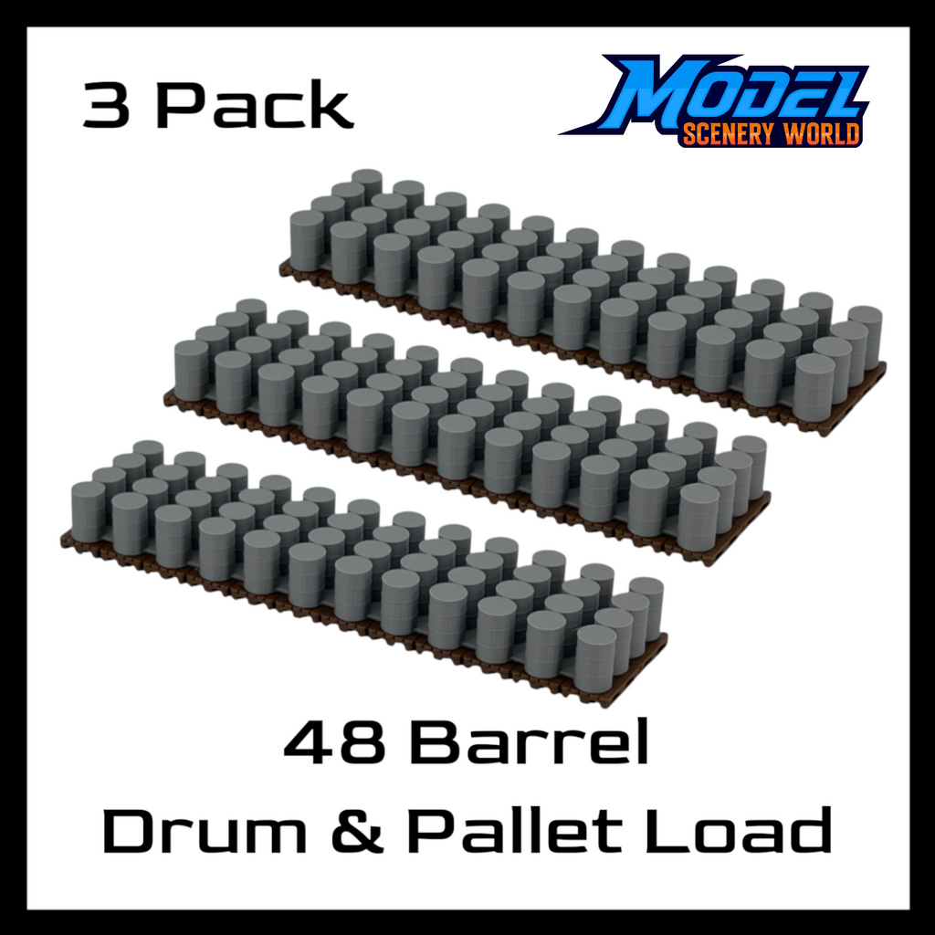 48 Barrel Drum & Pallet Load (3pk) - HO Scale 1:87 | Model Scenery World