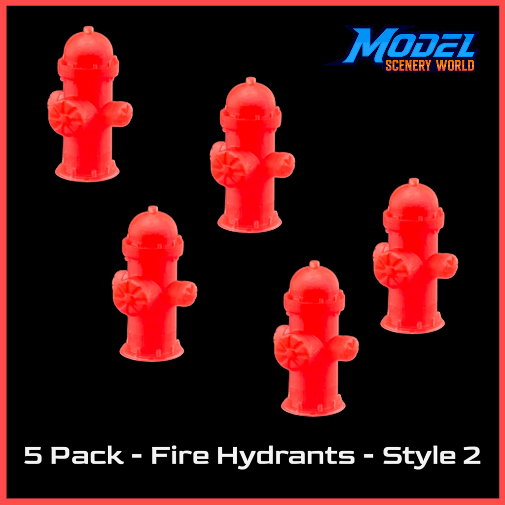 Fire Hydrants - Style 2 (5pk) - HO Scale - Red | Model Scenery World