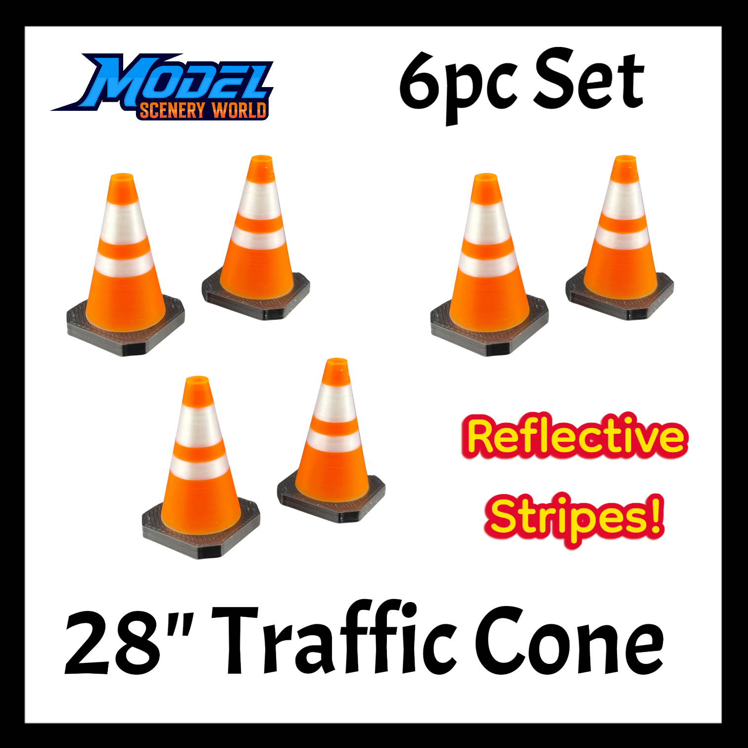 28" Traffic Cones (6pk) - G Scale - Multicolor - Reflective Stripe ...