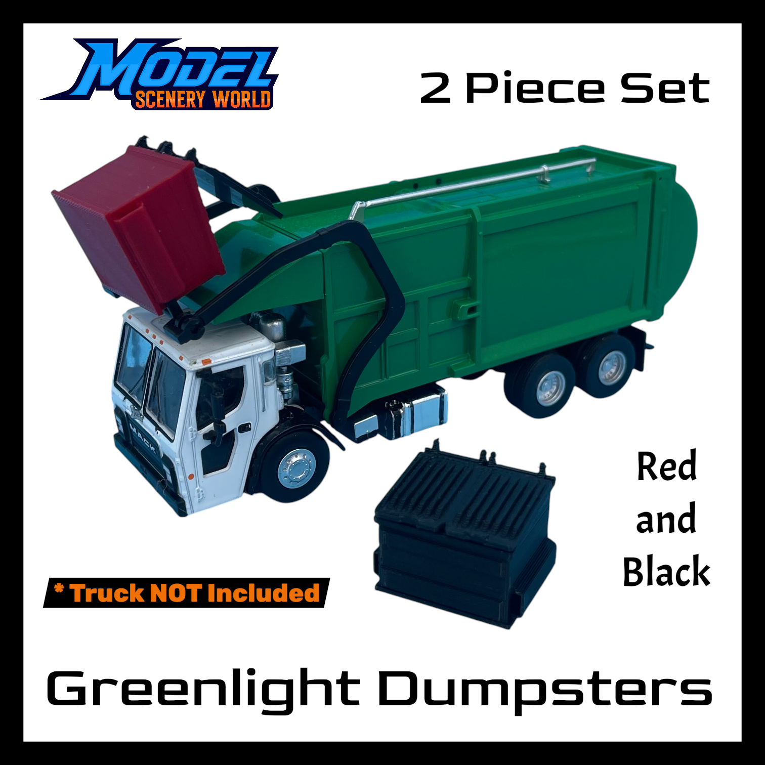 Dumpster Set for Greenlight Mack Refuse Truck - S Scale 1:64 - 2pc Set ...