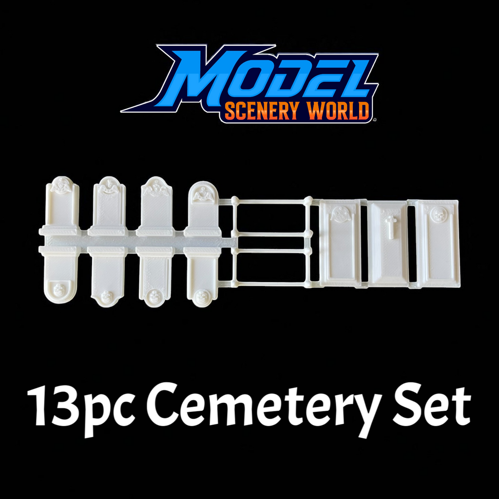 Cemetery Set (13pcs) - HO Scale - White | Model Scenery World