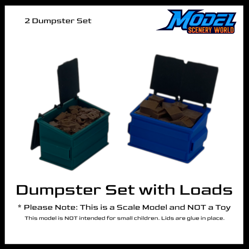 Dumpster Set with Loads - HO Scale - Green/Blue | Model Scenery World