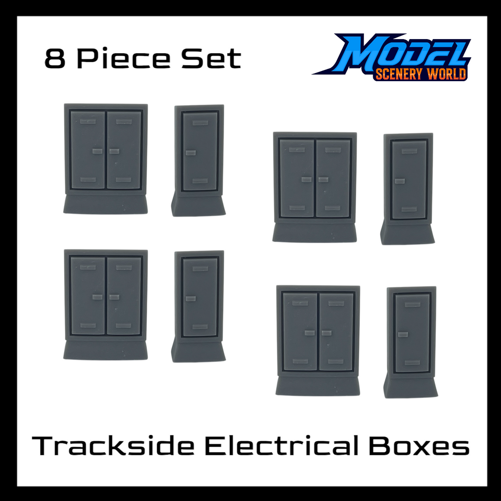 Trackside Electrical Boxes (8pcs) - N Scale - Gray | Model Scenery World