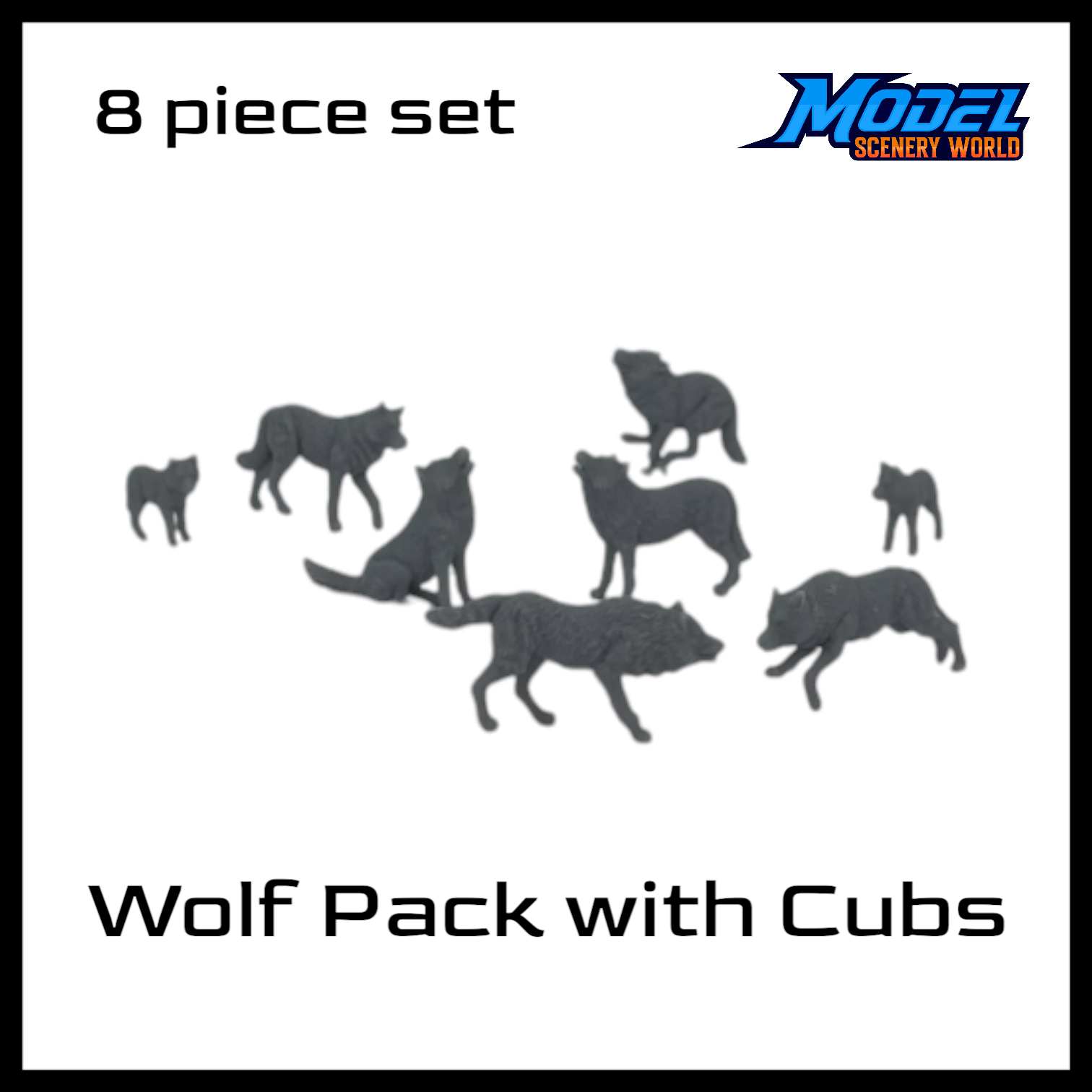 Wolf Pack with Cubs (8pcs) - G Scale - Gray | Model Scenery World