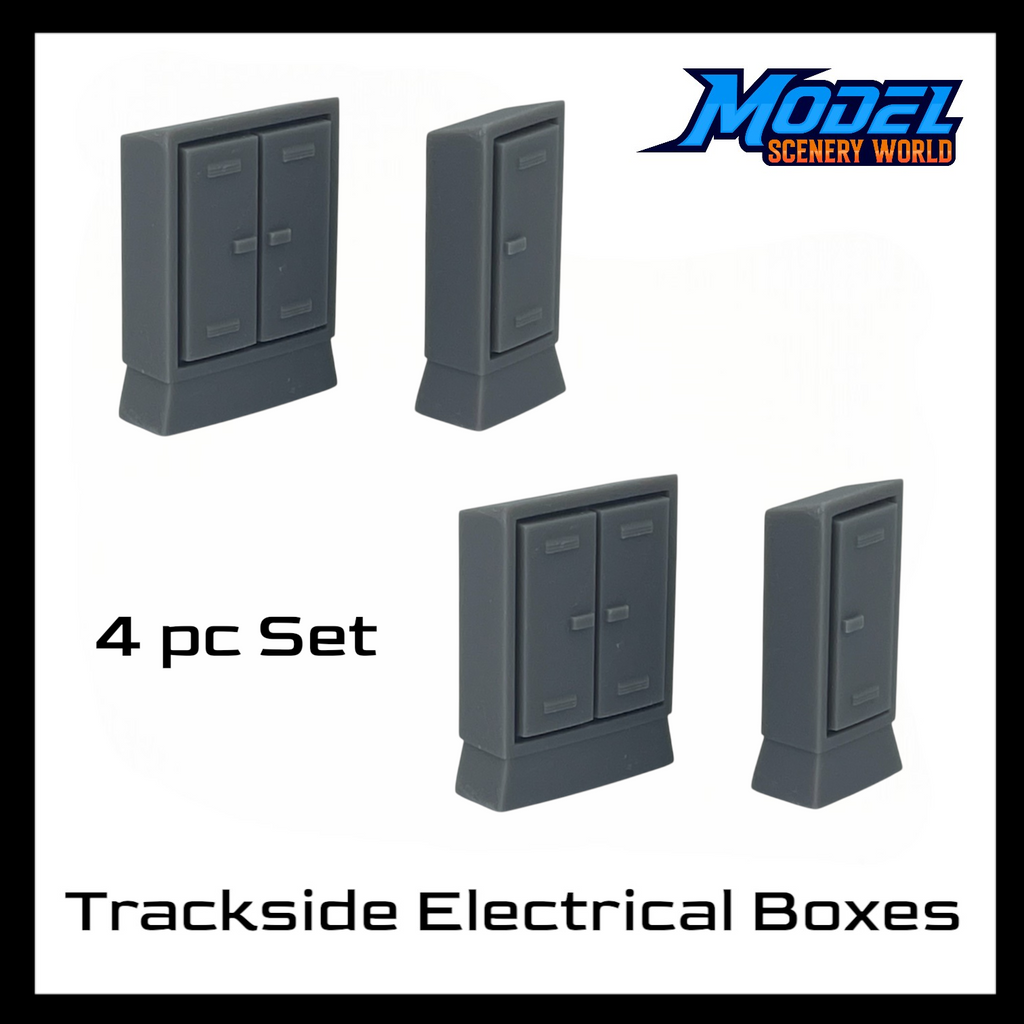 Trackside Electrical Boxes (4pcs) - O Scale - Gray | Model Scenery World