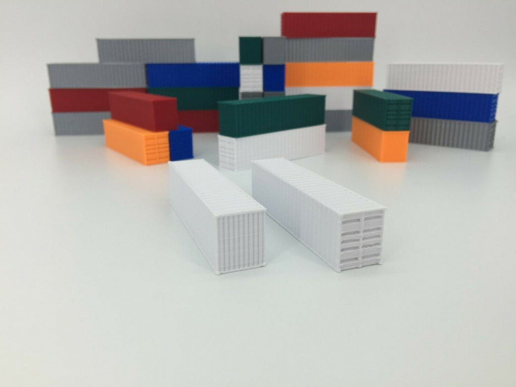 NEW (2) 40' Shipping Containers - Z Scale 1:220 - White - ALL COLORS A ...