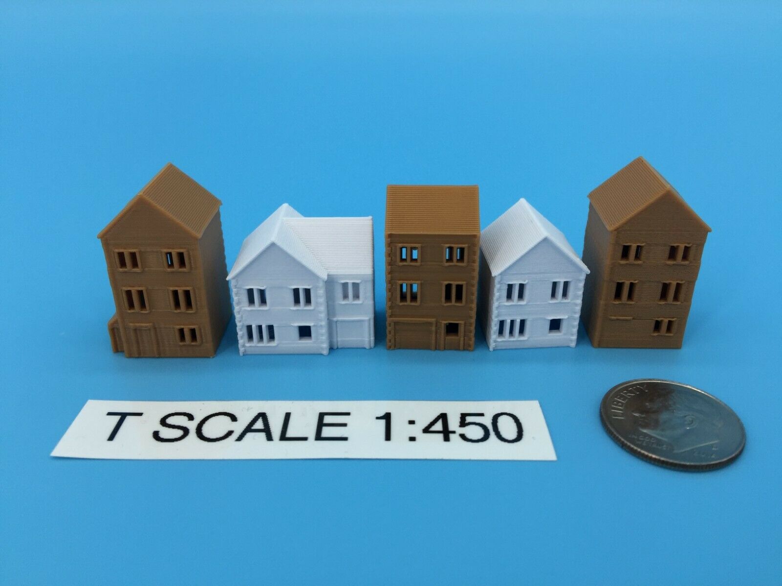 T Gauge HOUSES 5 Pc SET in COLOR ~ HOLLOW ~ T Scale 1:450 ~ 1:480 ~ NO ...